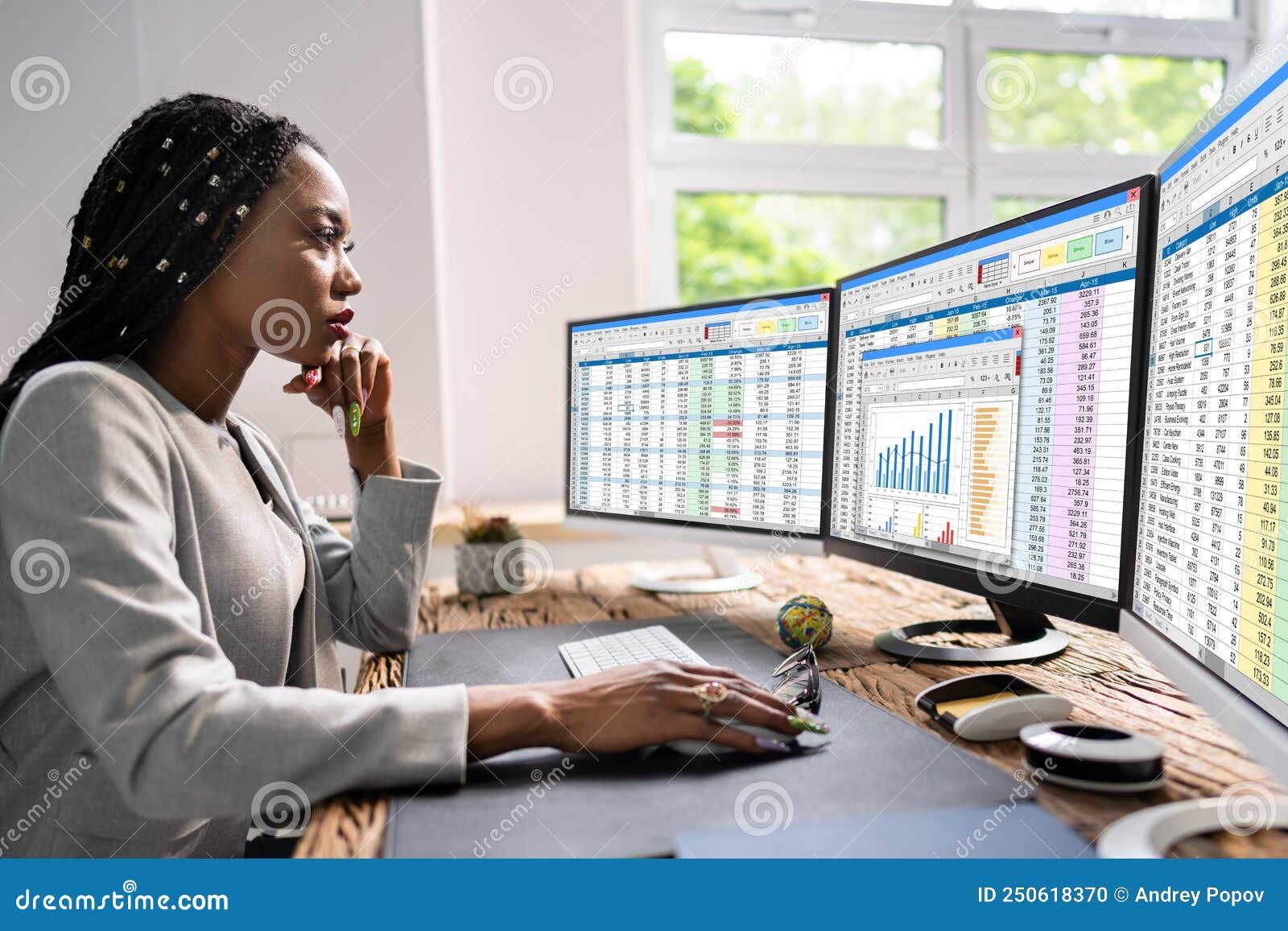 Computer Spreadsheet Data Analyst Woman Stock Photo - Image of desktop ...