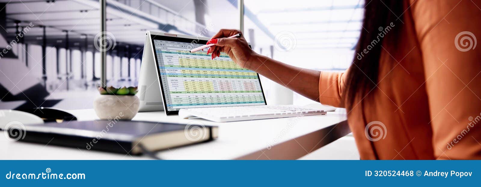 Computer Spreadsheet Data Analyst Woman Stock Photo - Image of document ...