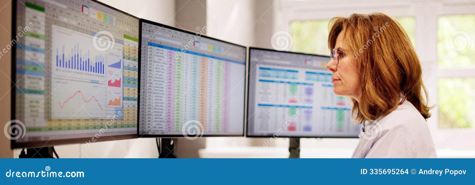 Computer Spreadsheet Data Analyst Woman Stock Photo - Image of screen ...