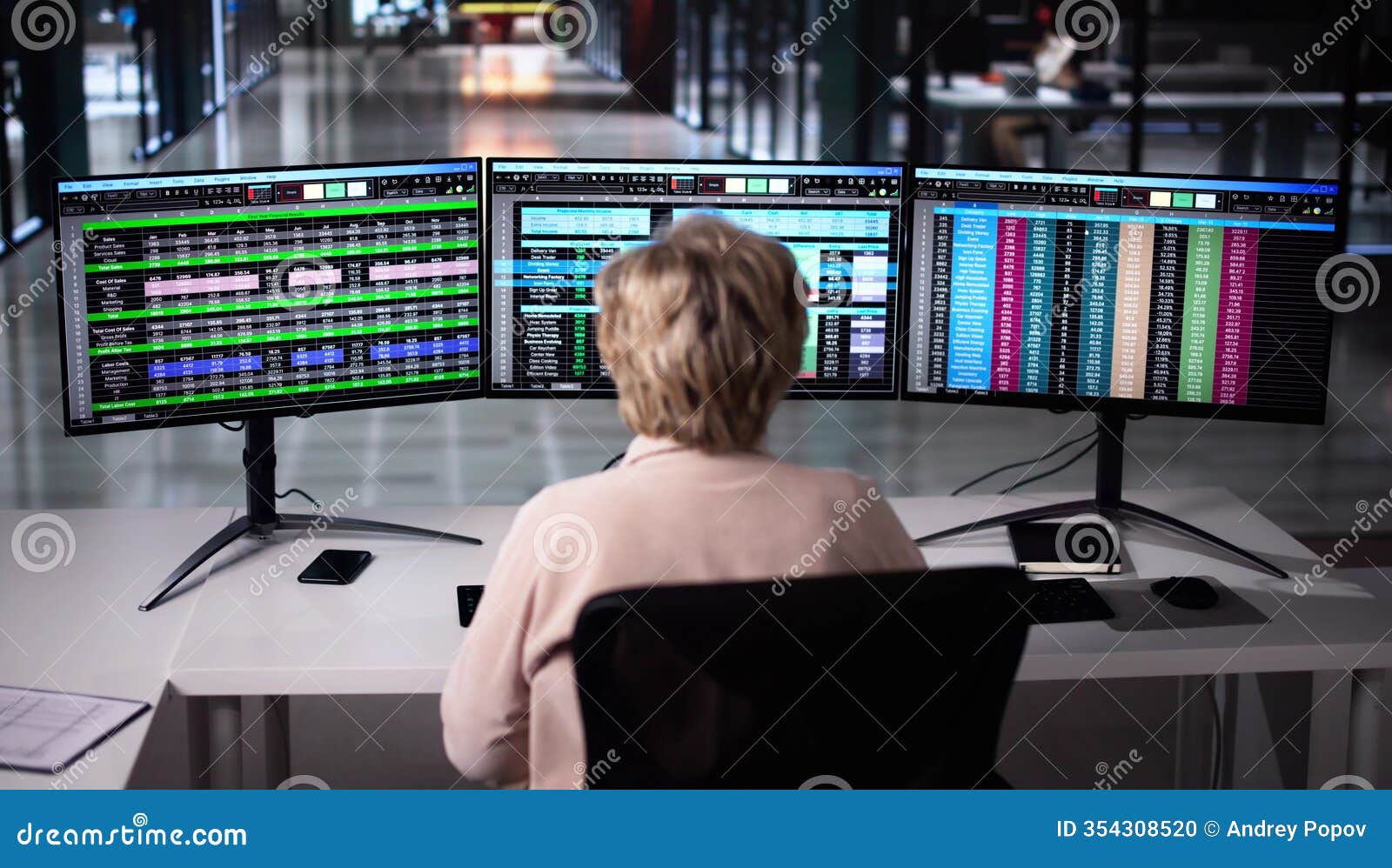 Computer Spreadsheet Data Analyst Woman Stock Photo - Image of business ...