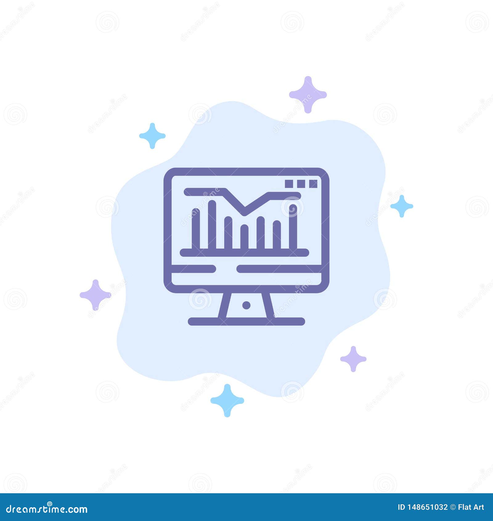 Computer, Static, Graph, Monitor Blue Icon on Abstract Cloud Background ...