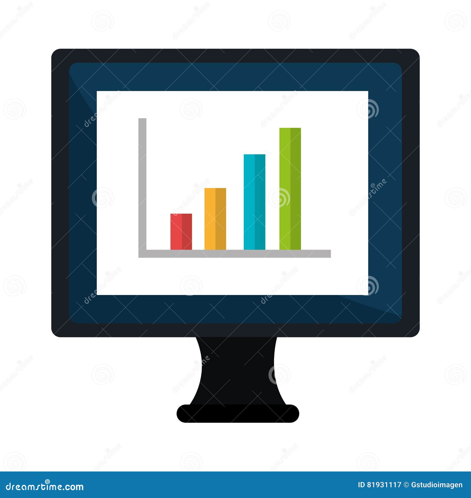 Computer with Statistics Bars Showing Growth on the Screen Stock Vector ...
