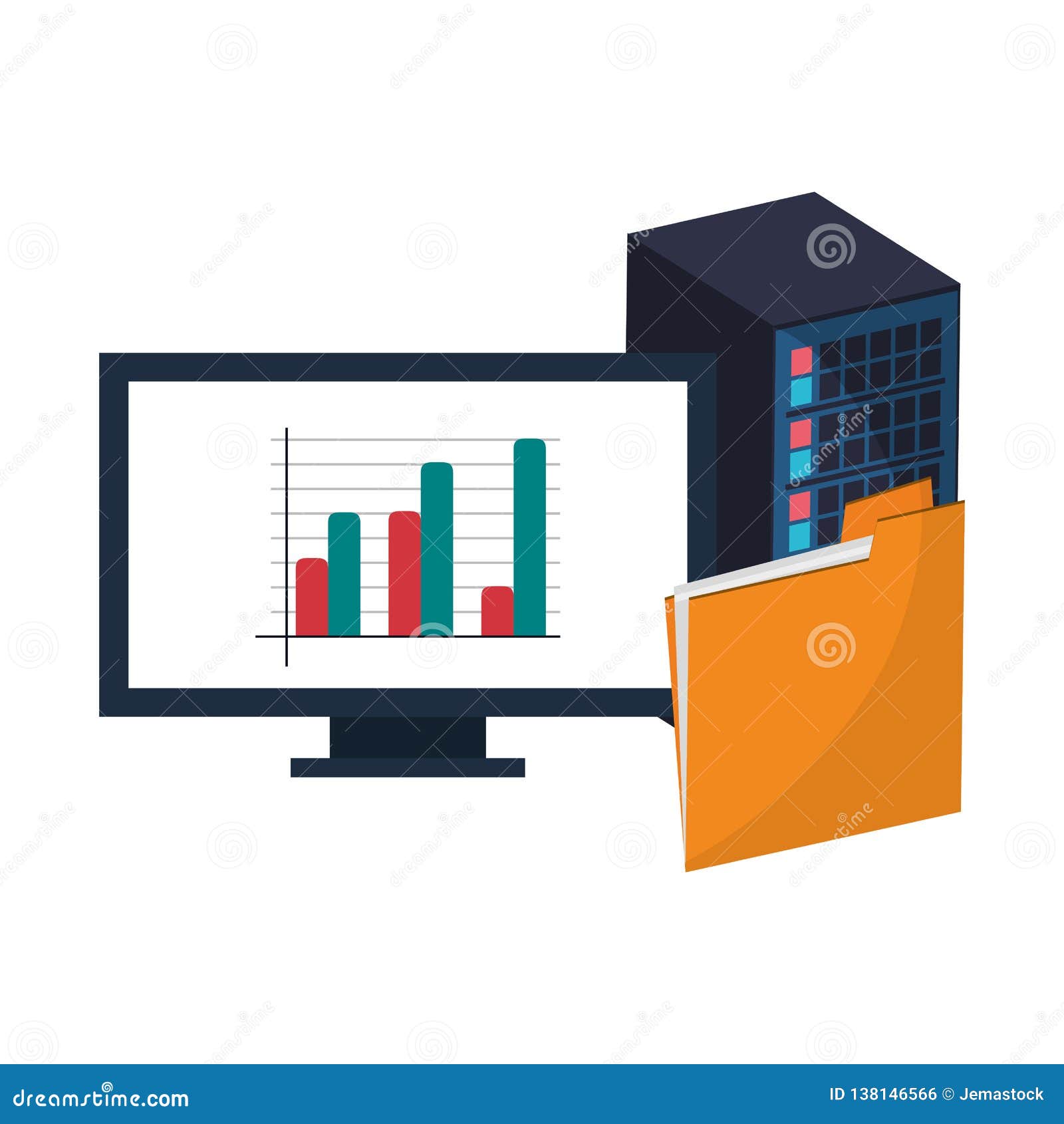 Computer with Statistics and Folder Stock Vector - Illustration of ...