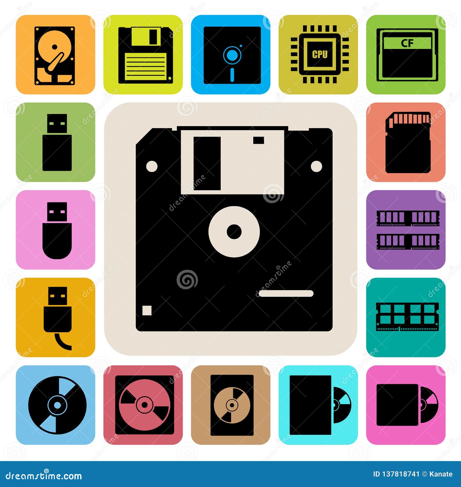 Computer and Storage Icons Set Stock Vector - Illustration of disk ...