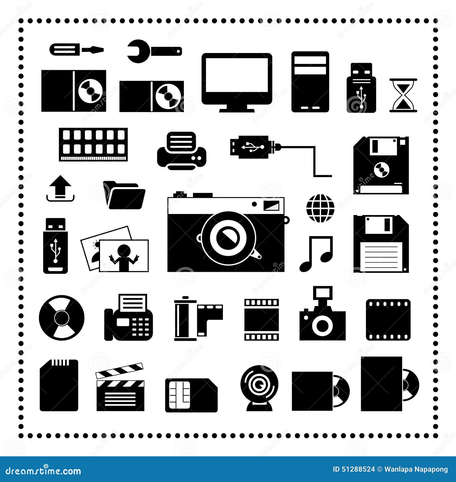 Computer and Storage Icons Set Stock Vector - Illustration of card ...
