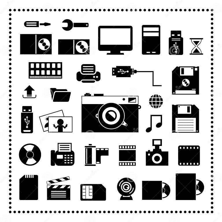 Computer and Storage Icons Set Stock Vector - Illustration of card ...
