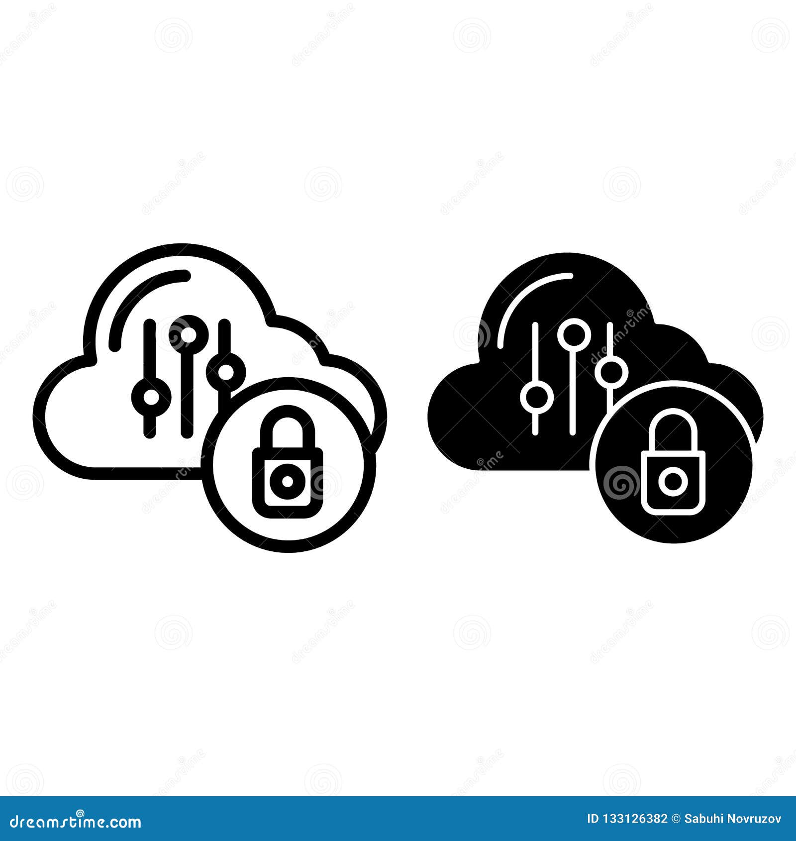 Computer Storage with Lock Line and Glyph Icon. Cloud with Padlock ...