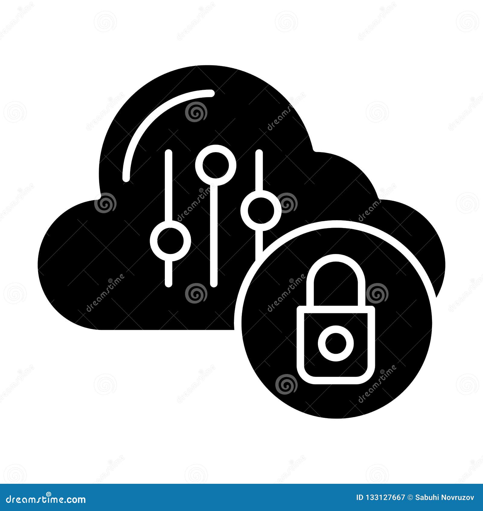 Computer Storage with Lock Solid Icon. Cloud with Padlock Vector ...
