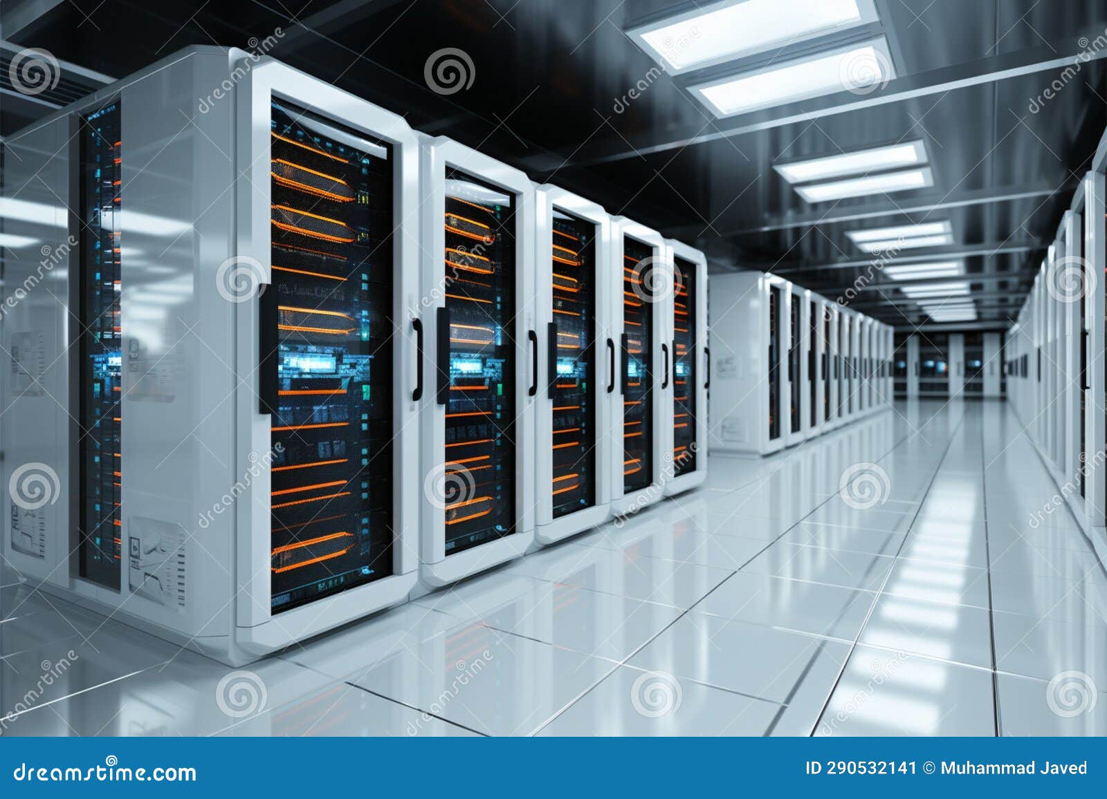 Computer Storage Systems in a White Server Room, 3D Rendering Stock ...