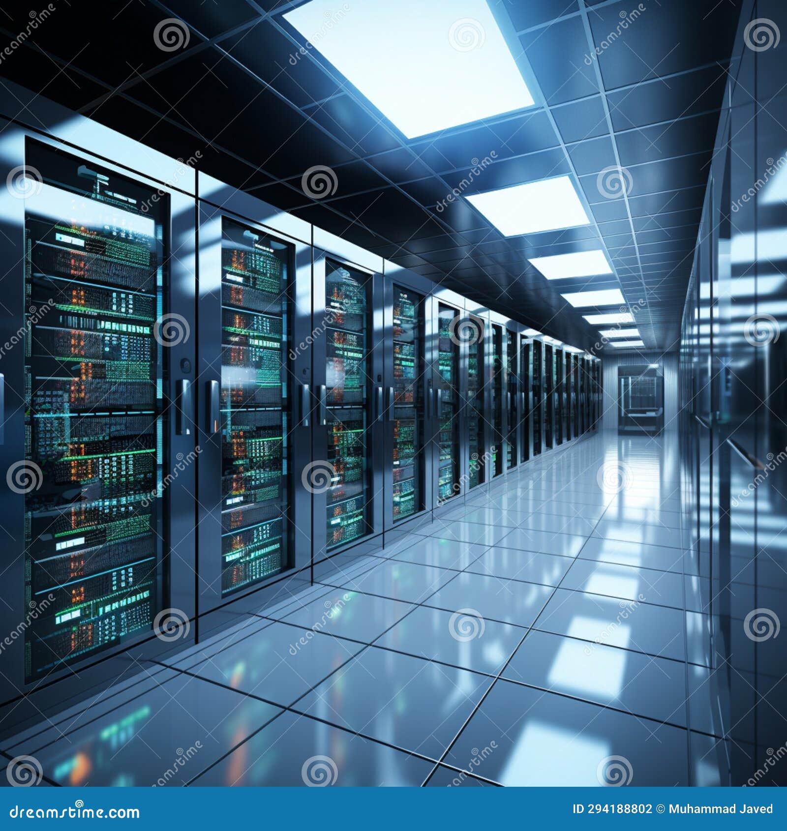 Computer Storage Systems in a White Server Room, 3D Rendering Stock ...