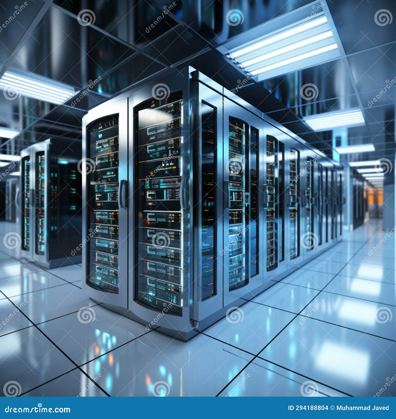 Computer Storage Systems In A White Server Room, 3D Rendering Stock ...