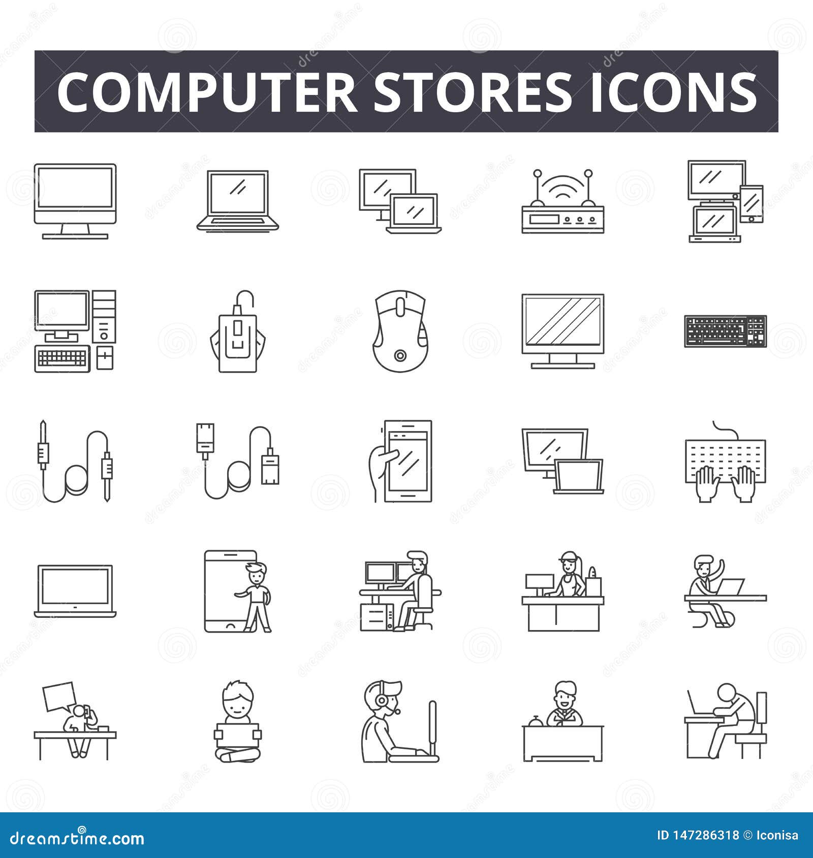 Computer Stores Line Icons, Signs, Vector Set, Linear Concept, Outline ...