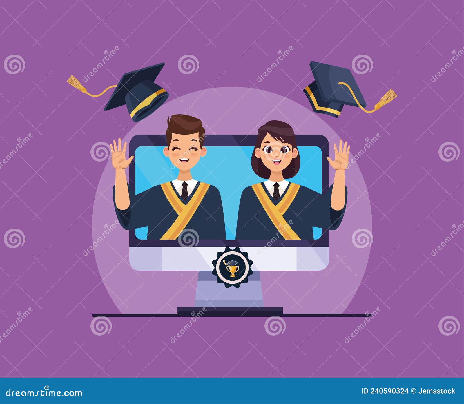 Computer with graduates stock vector. Illustration of ceremony - 240590324