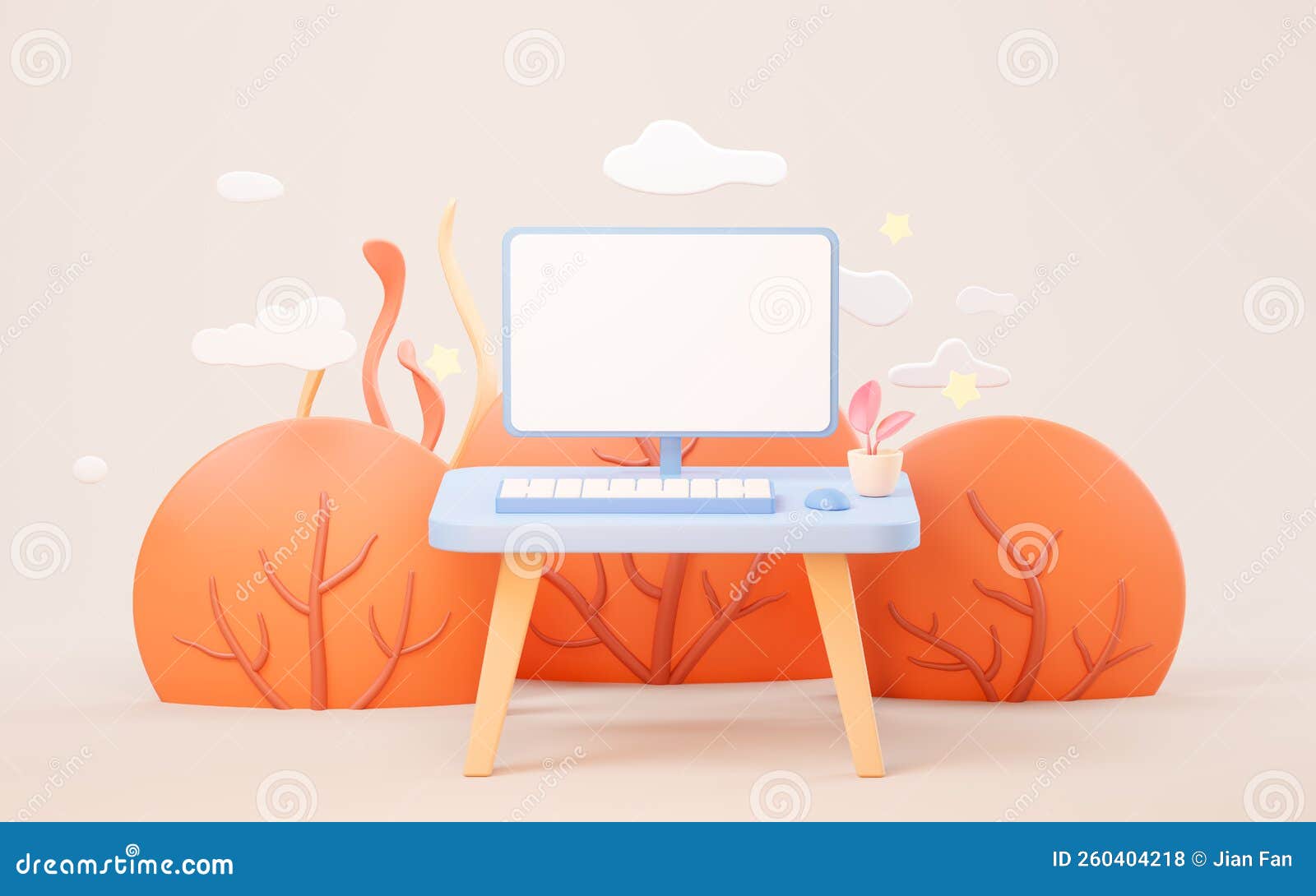 Computer Sulla Scrivania Con Rendering 3d in Stile Cartone ...