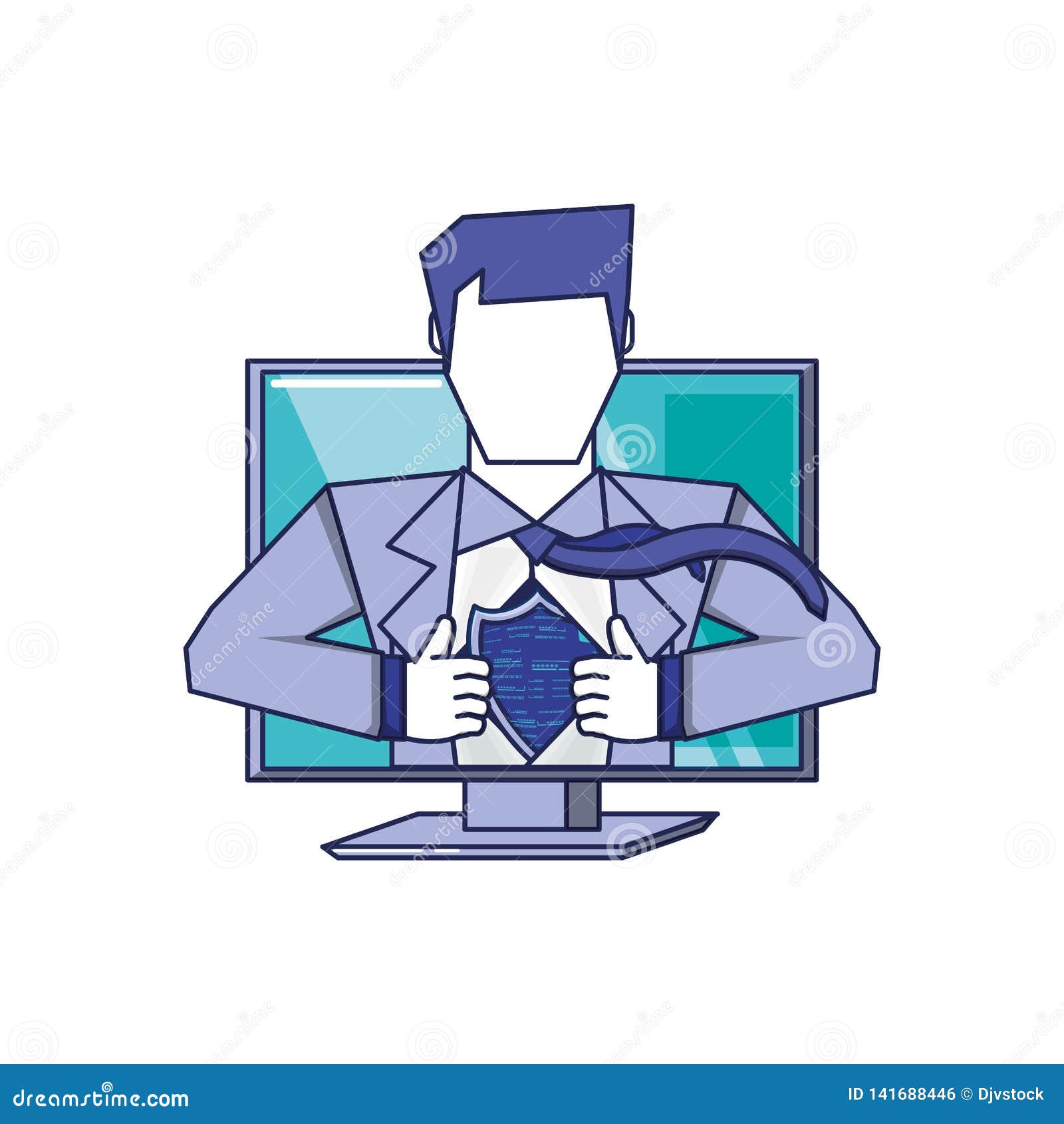 Computer with super hero stock vector. Illustration of hero - 141688446