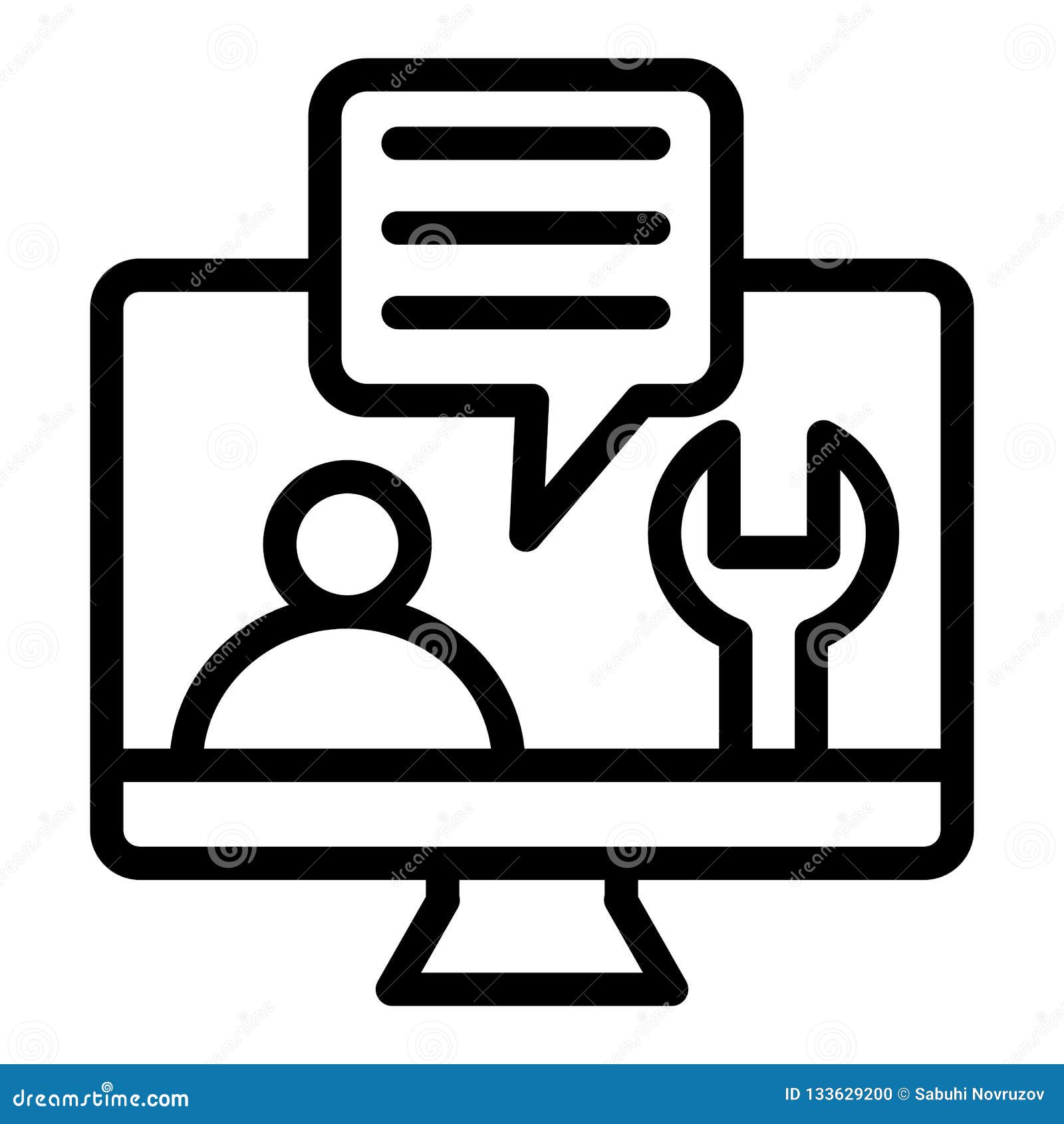 Computer with Symbol Repair Service on Screen Line Icon. Tech Support ...