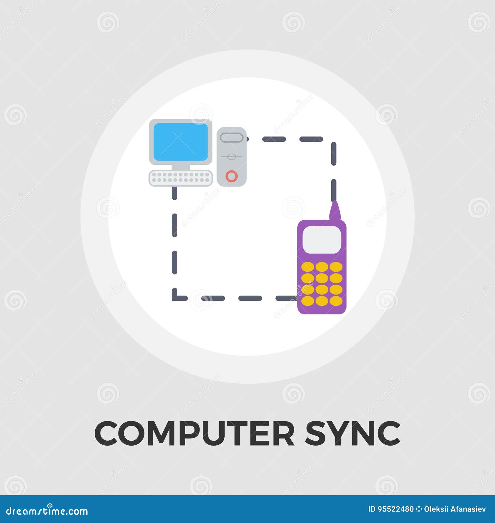 Computer Sync Single Flat Icon. Stock Vector - Illustration of icon ...