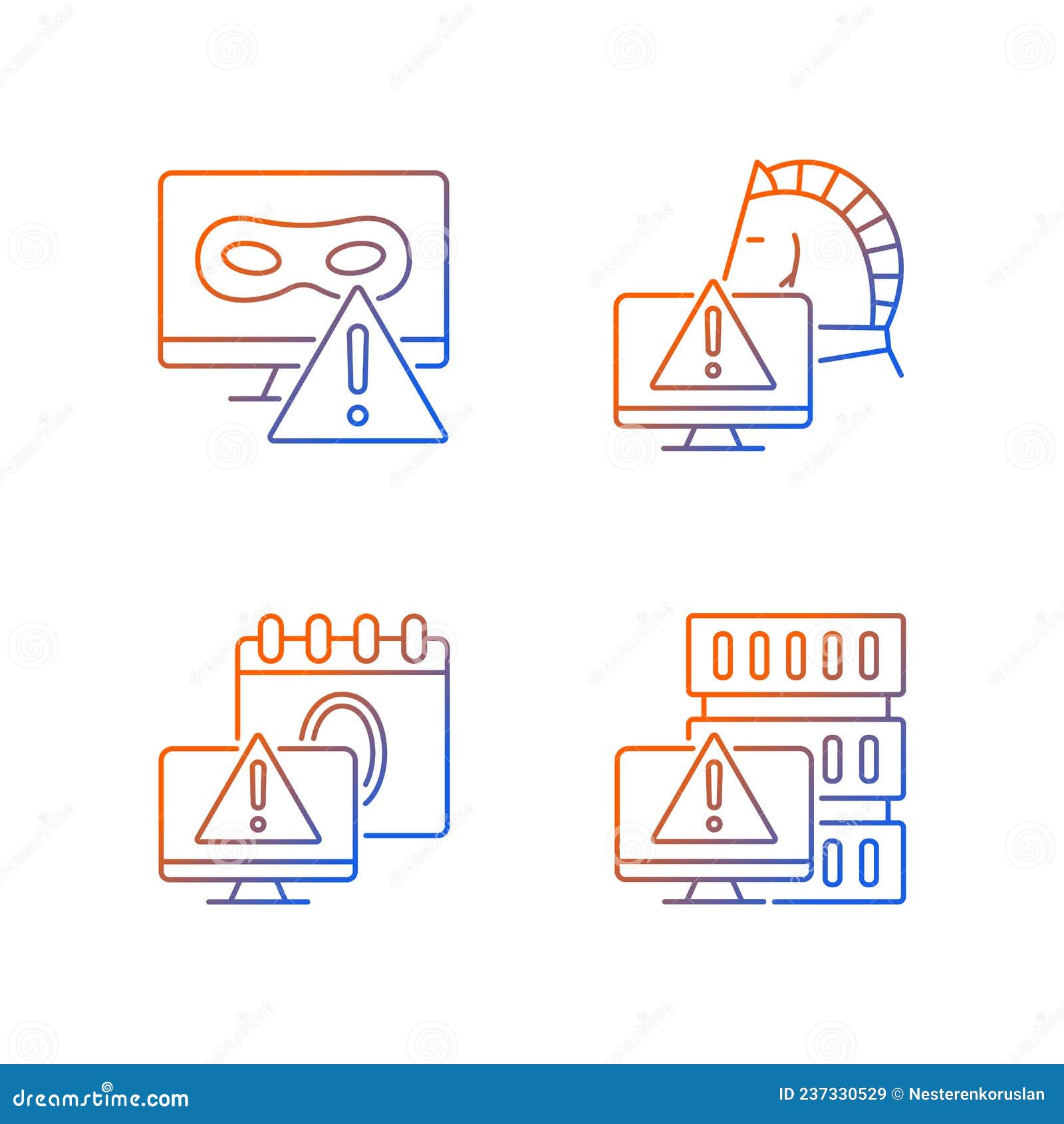 Computer System Attacks Gradient Linear Vector Icons Set Stock Vector