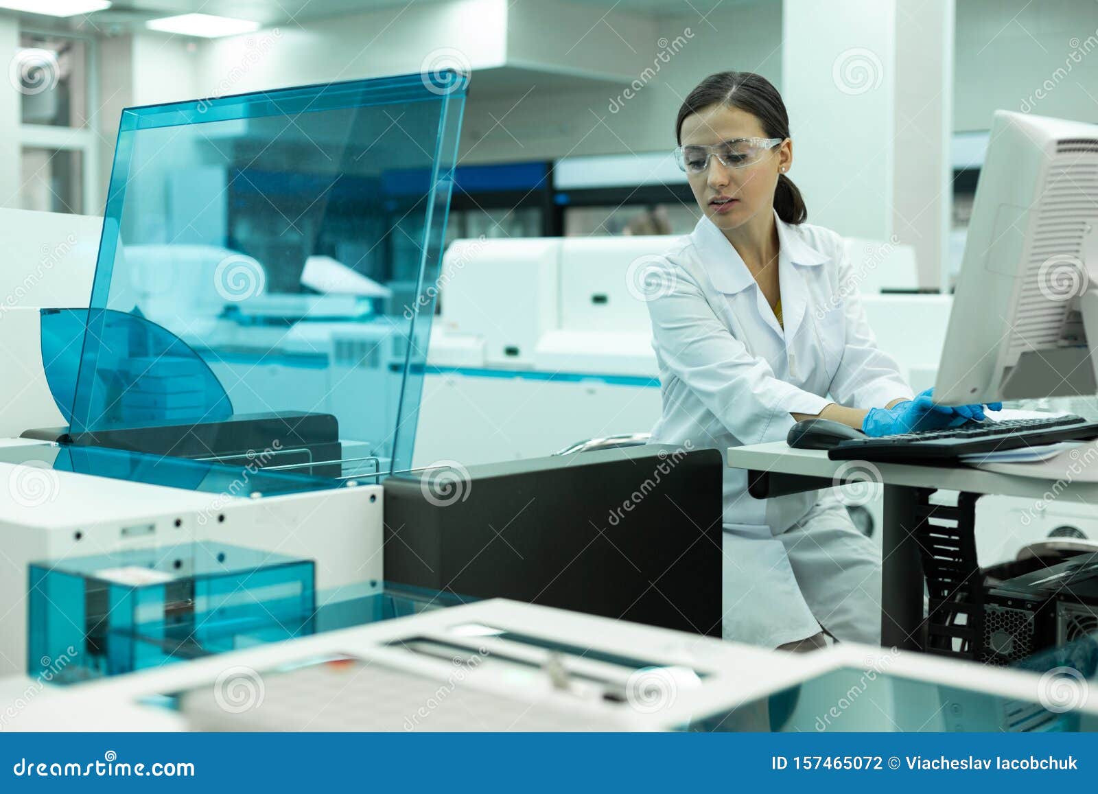 Attentive Young Researcher Testing Modern Scanner Alone Stock Photo ...
