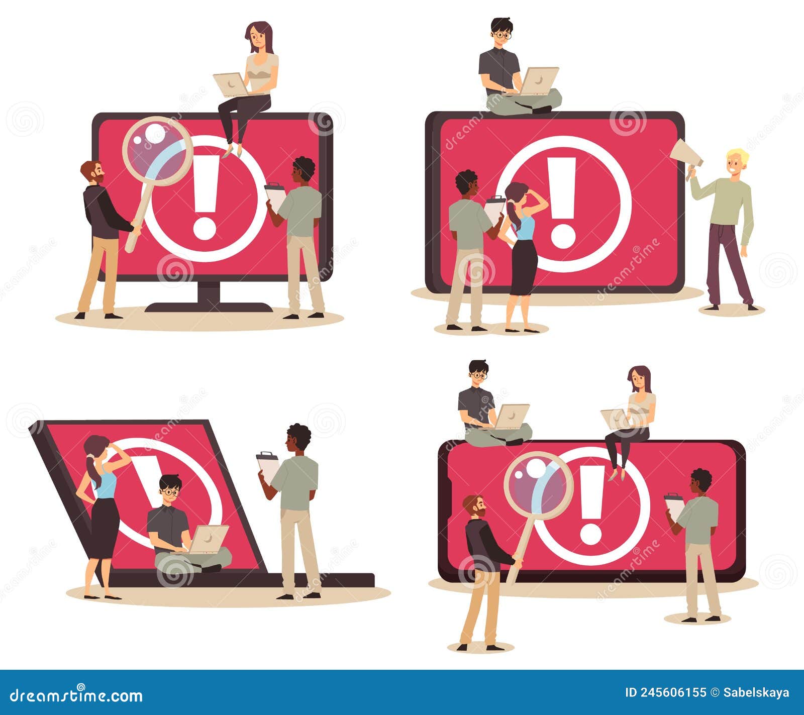 Computer System Failure Warning Banners Set Flat Vector Illustrations ...