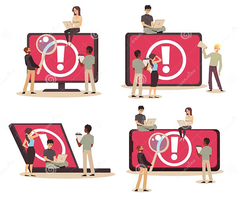 Computer System Failure Warning Banners Set Flat Vector Illustrations ...
