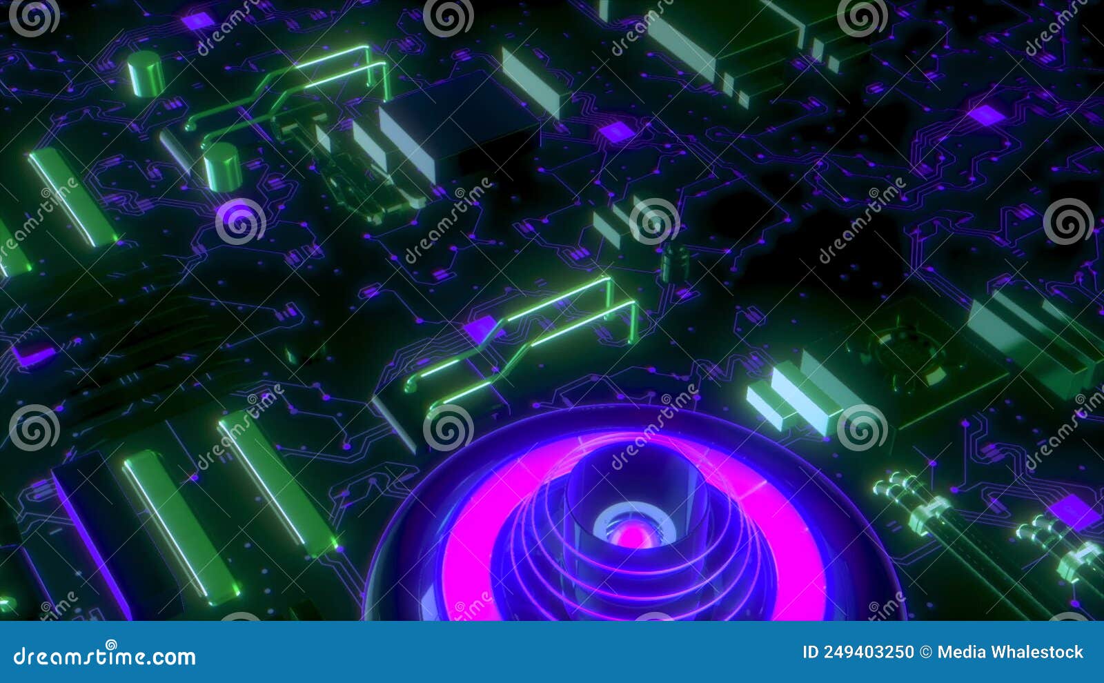 Computer System with Neon Details. Motion. Futuristic Computer ...