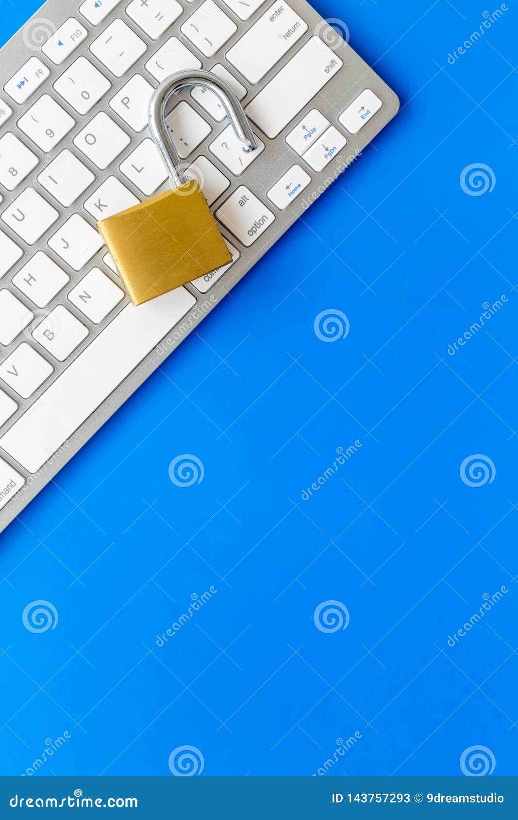 Computer System Protection from Hacker with Locker and Keyboard on Blue ...