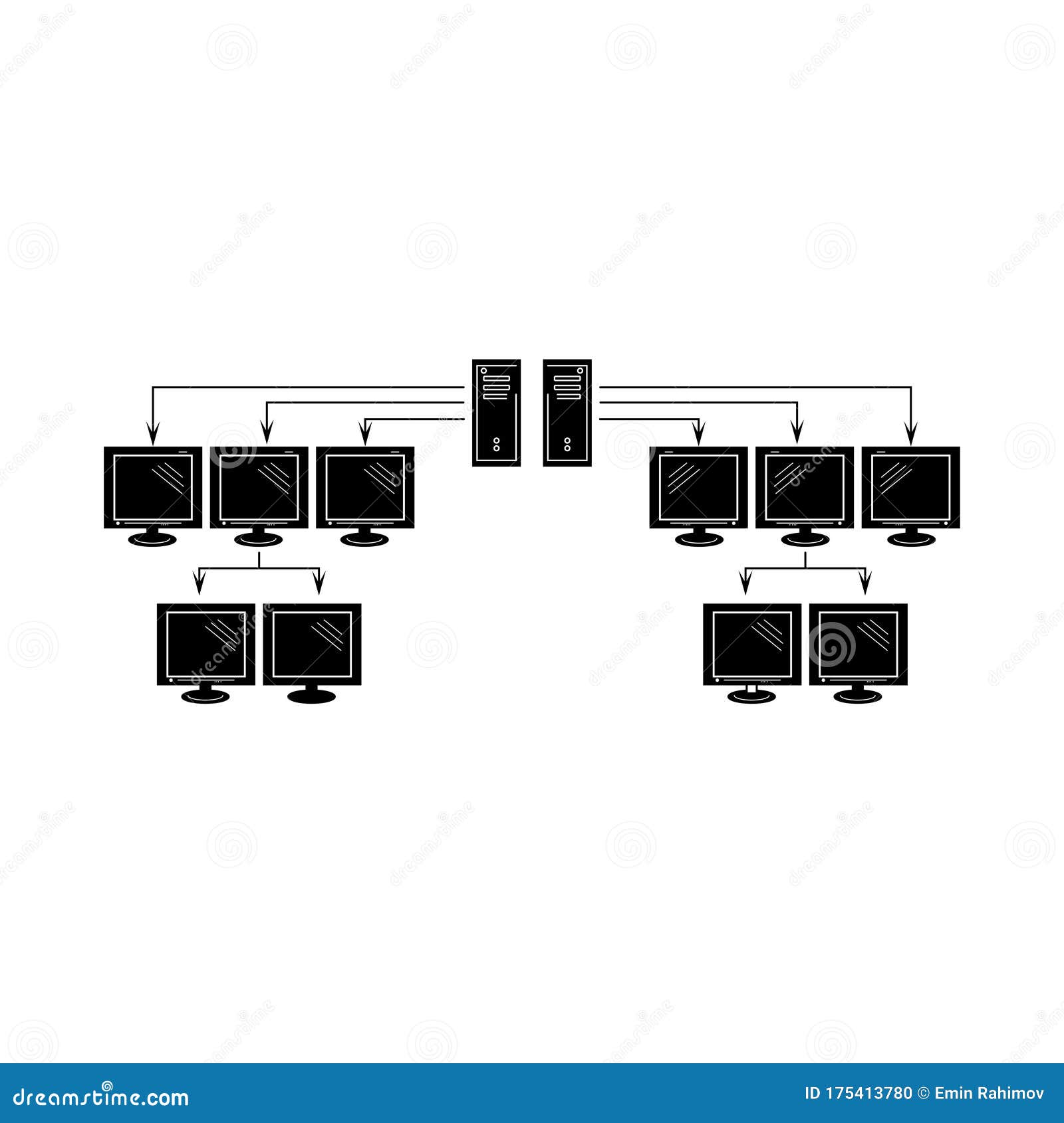 Computer System Sign. Arrows from Power Supply To Computers Sign. Eps ...