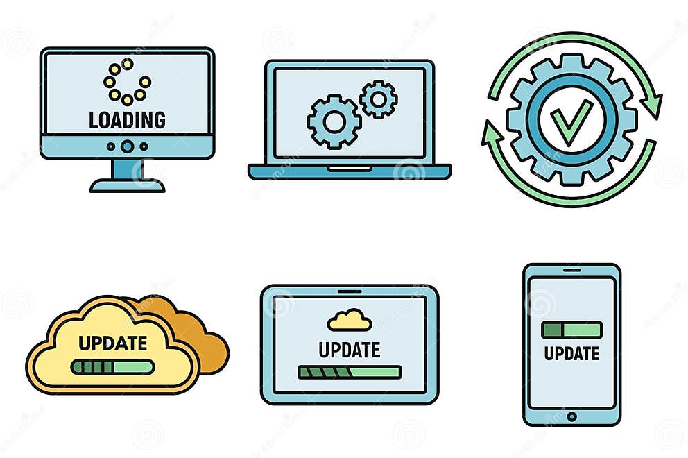 Computer System Update Icons Set Vector Color Stock Illustration ...