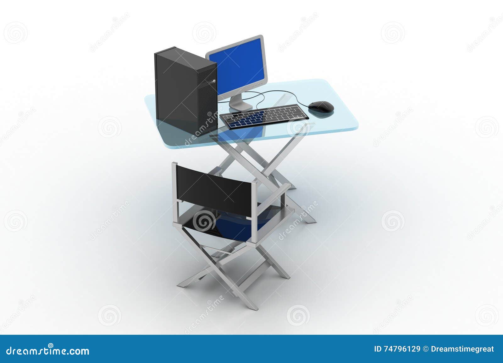 Computer table with chair stock illustration. Illustration of display ...