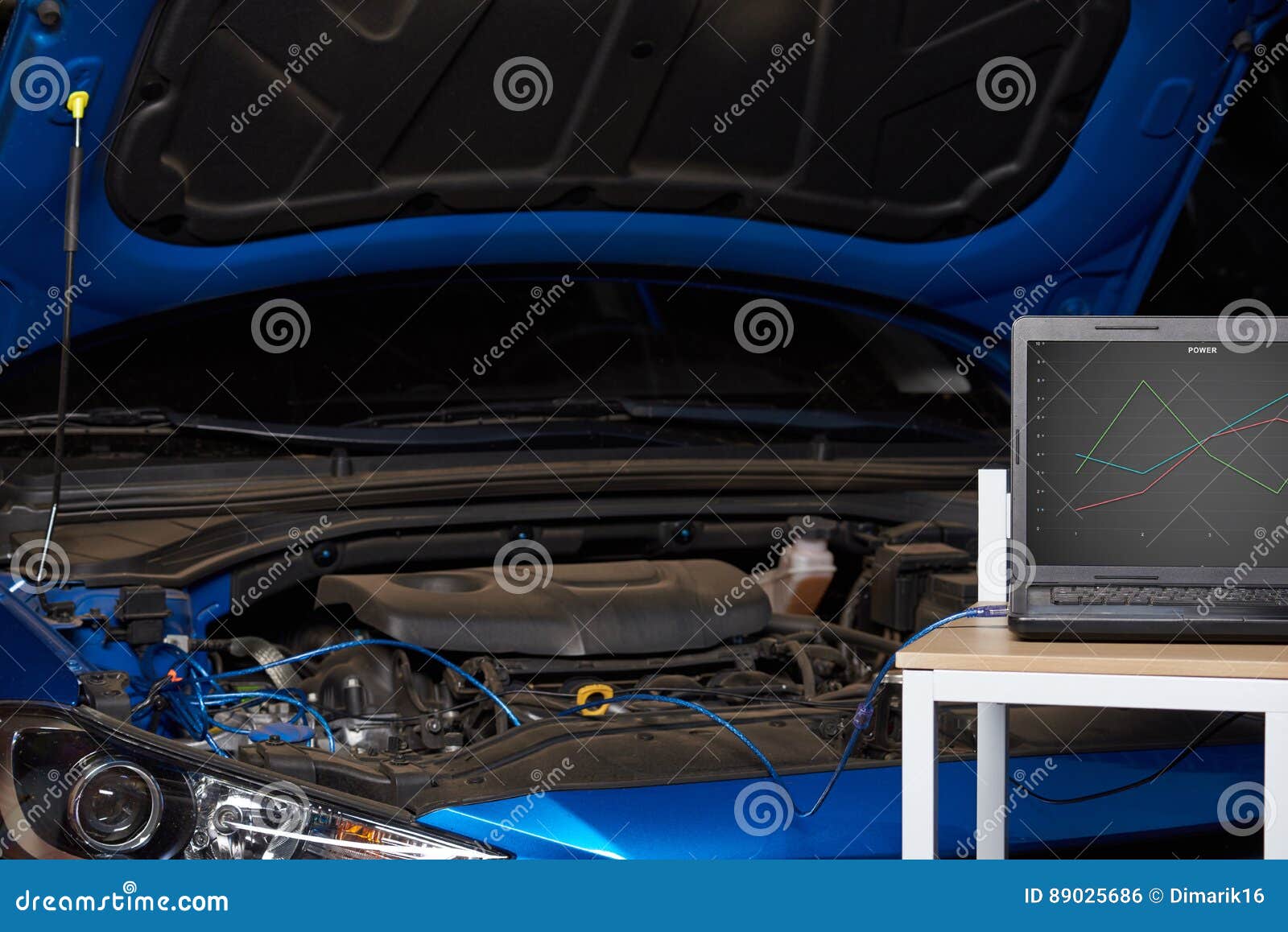 Computer on Table for Diagnostic Car Stock Photo - Image of examining ...