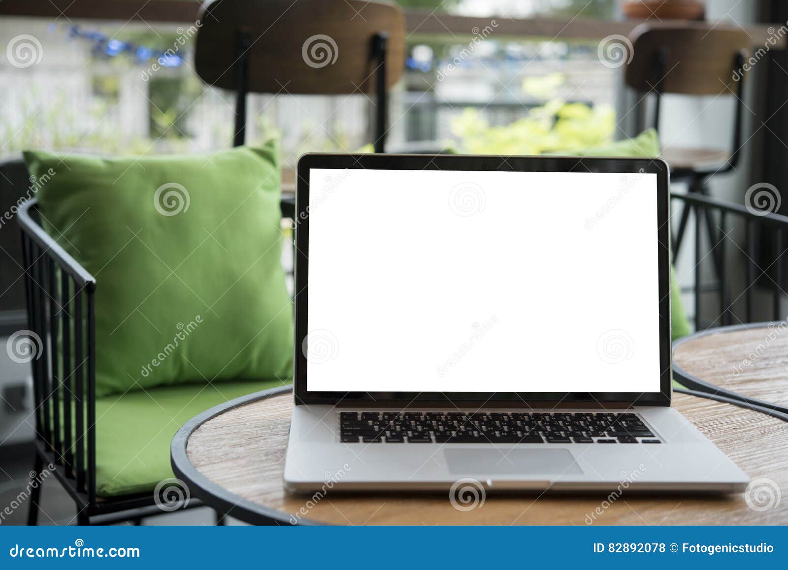 Computer on the Table Inside Coffee Shop Stock Photo - Image of chair ...