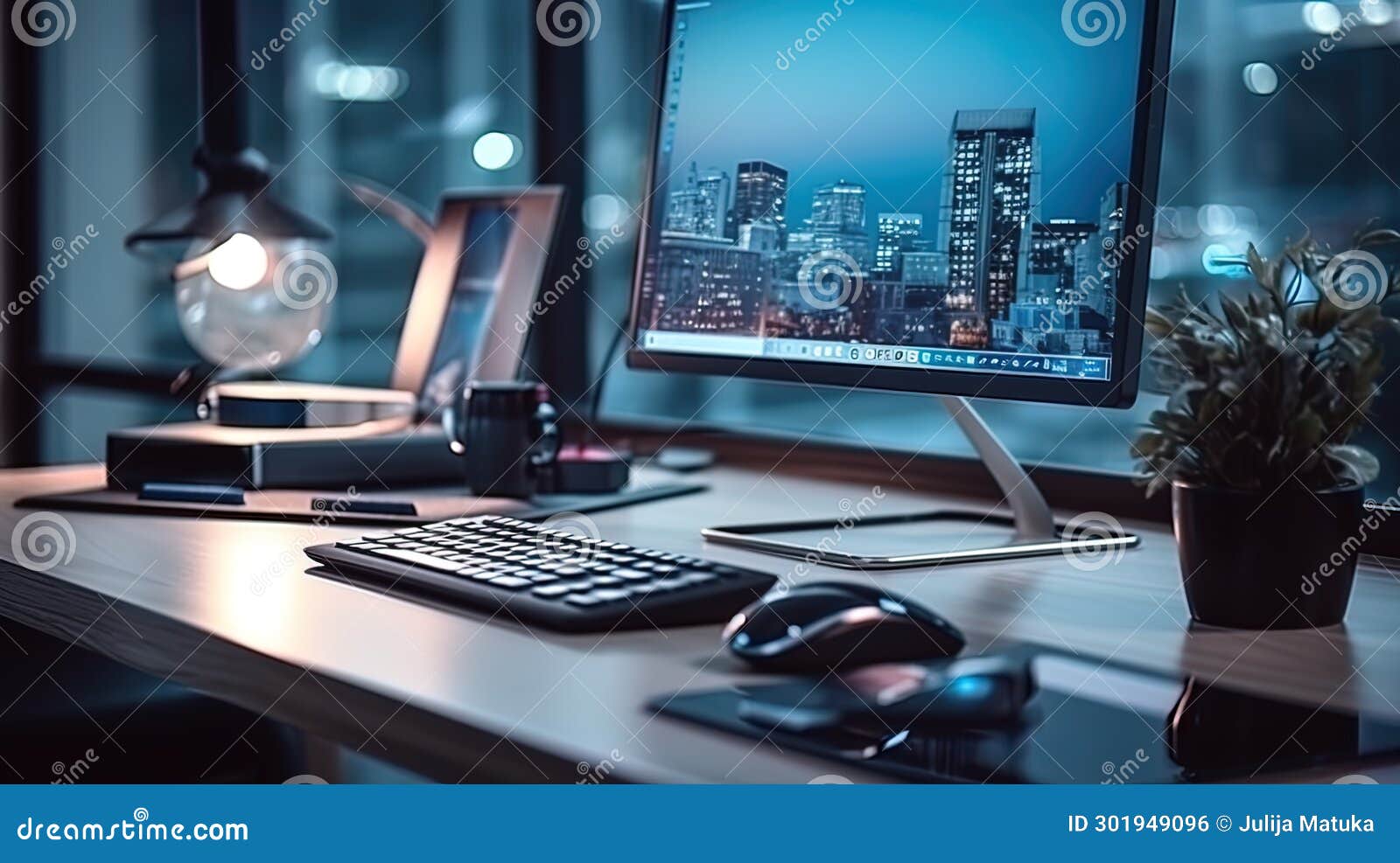 A Computer Table with a Keyboard and a Mouse in the Office Stock ...