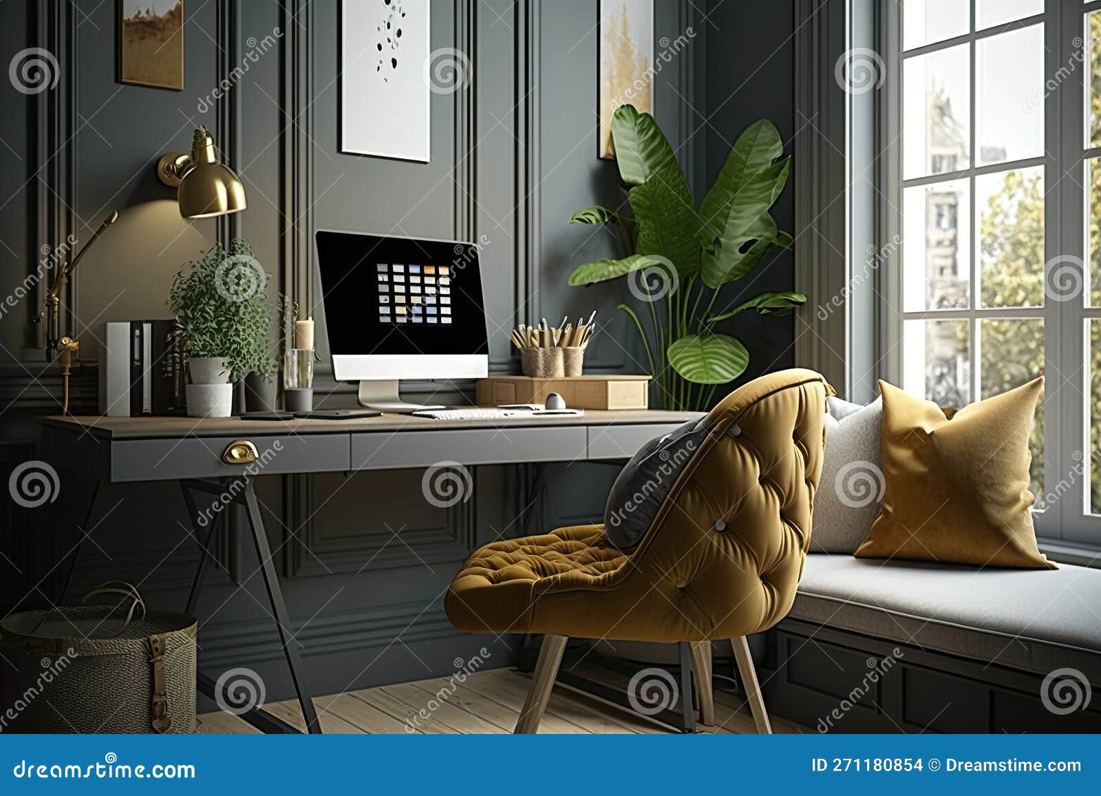 Computer on the Table Near the Window, Workplace at Home. Generative Ai ...