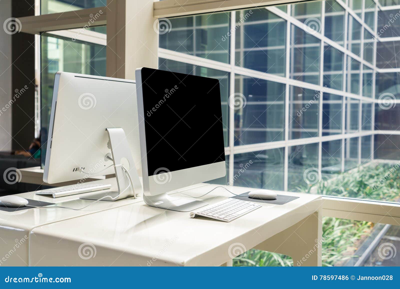 Computer on Table in Office, Workspace . Stock Photo - Image of office ...