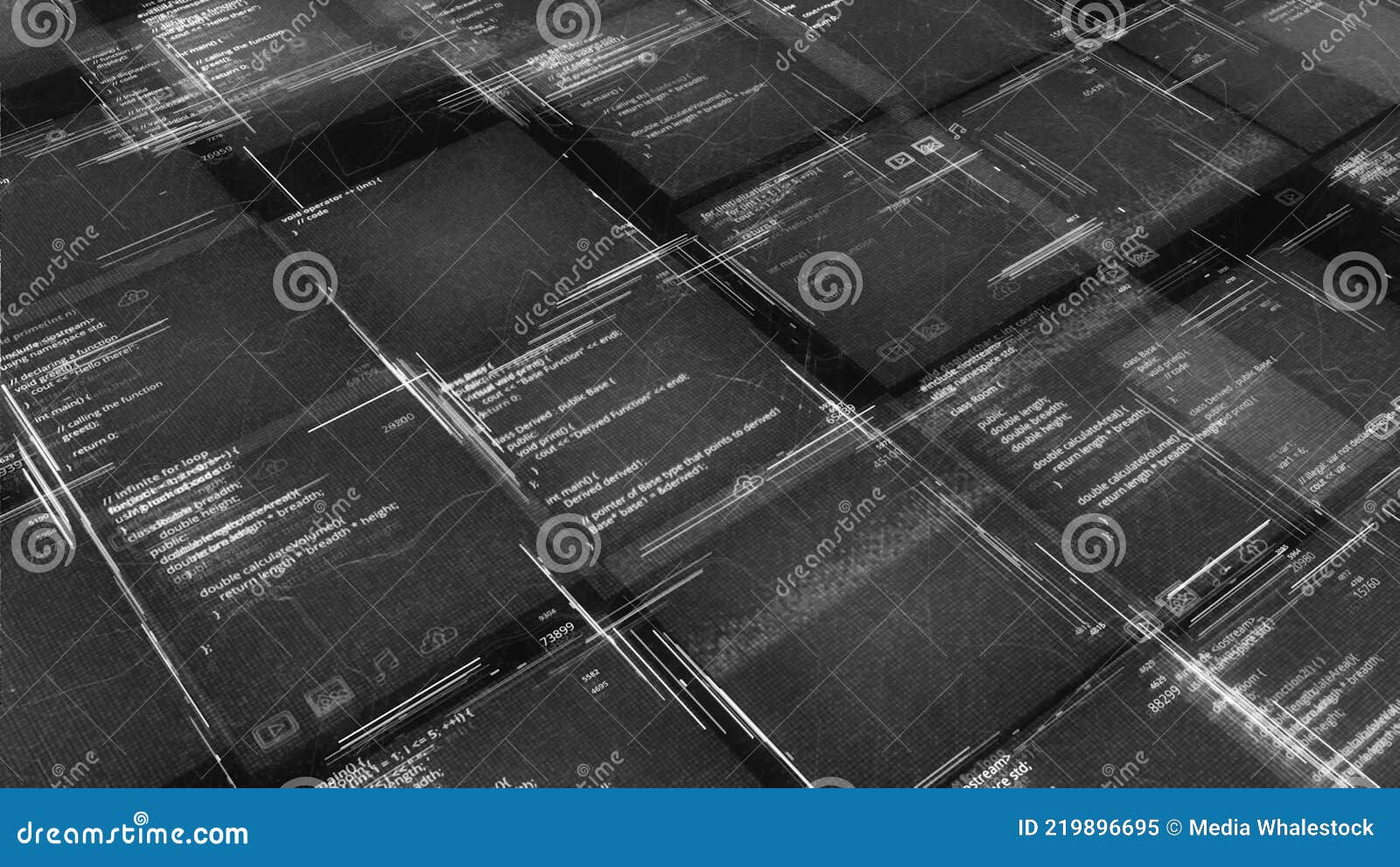 Computer Table with Program Text. Animation. 3d Table in Computer Database with Program Codes ...