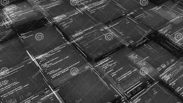 Computer Table with Program Text. Animation. 3d Table in Computer Database with Program Codes ...