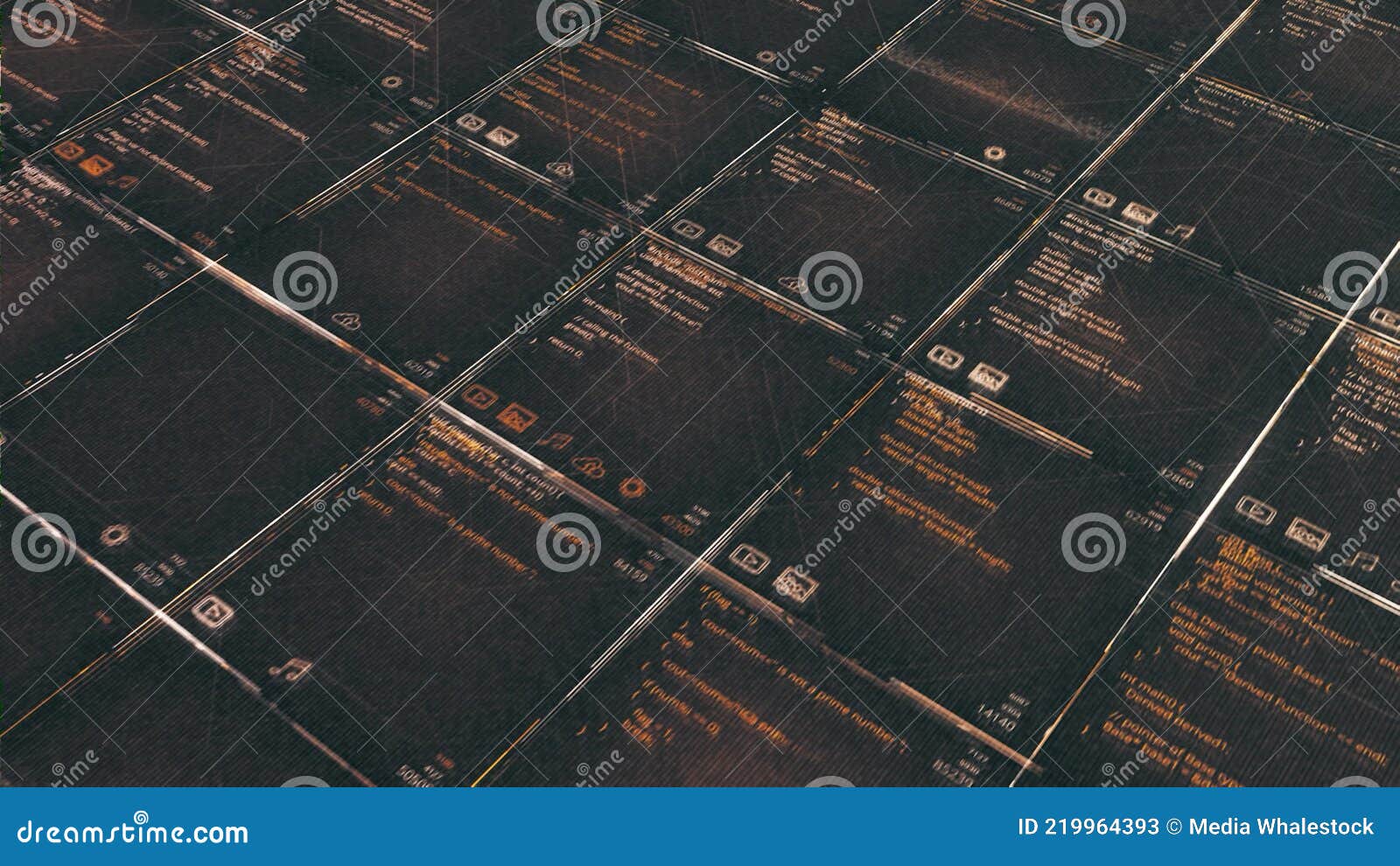 Computer Table with Program Text. Animation. 3d Table in Computer Database with Program Codes ...