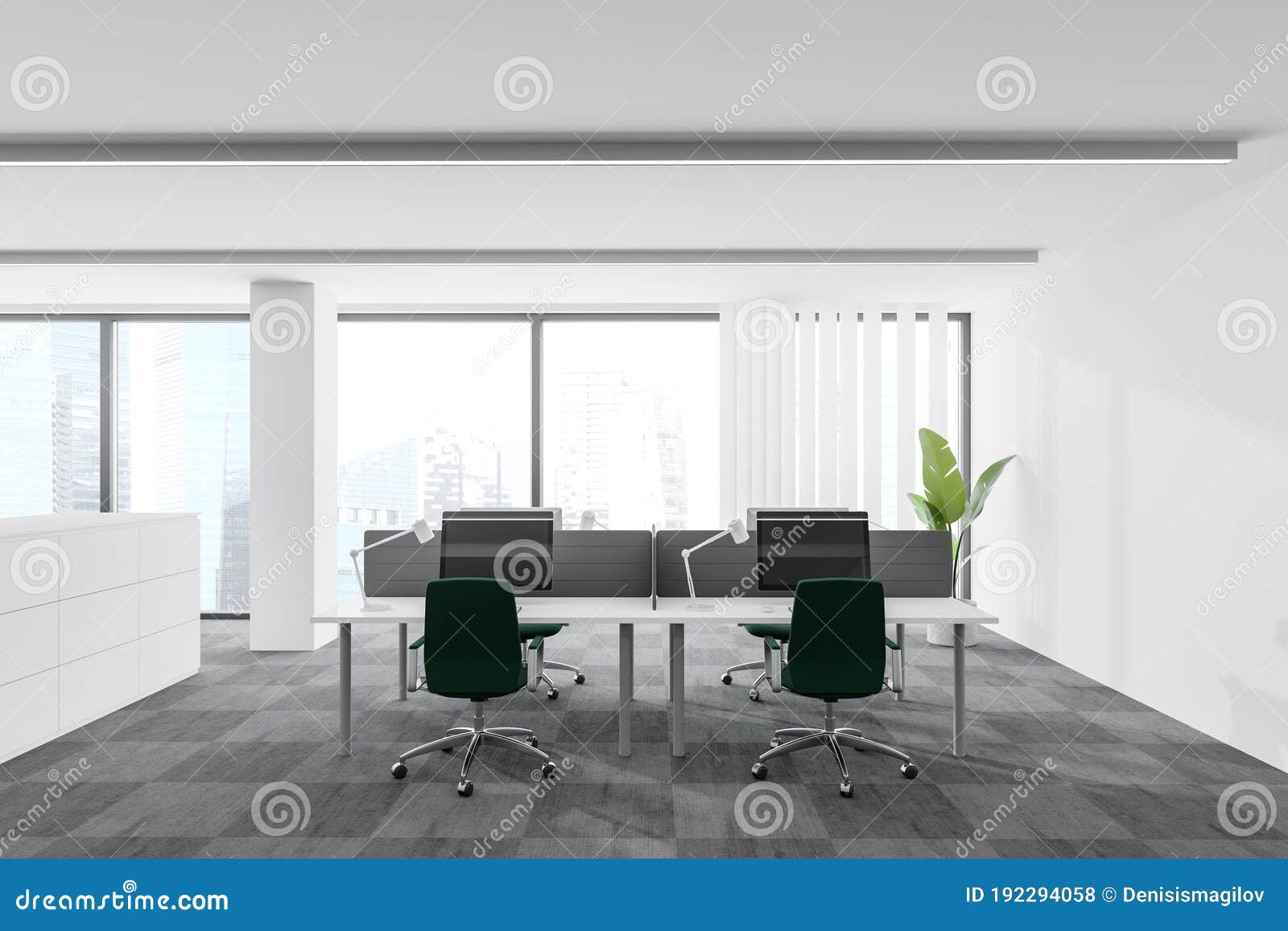 Computer Table in White Open Space Office Stock Illustration ...