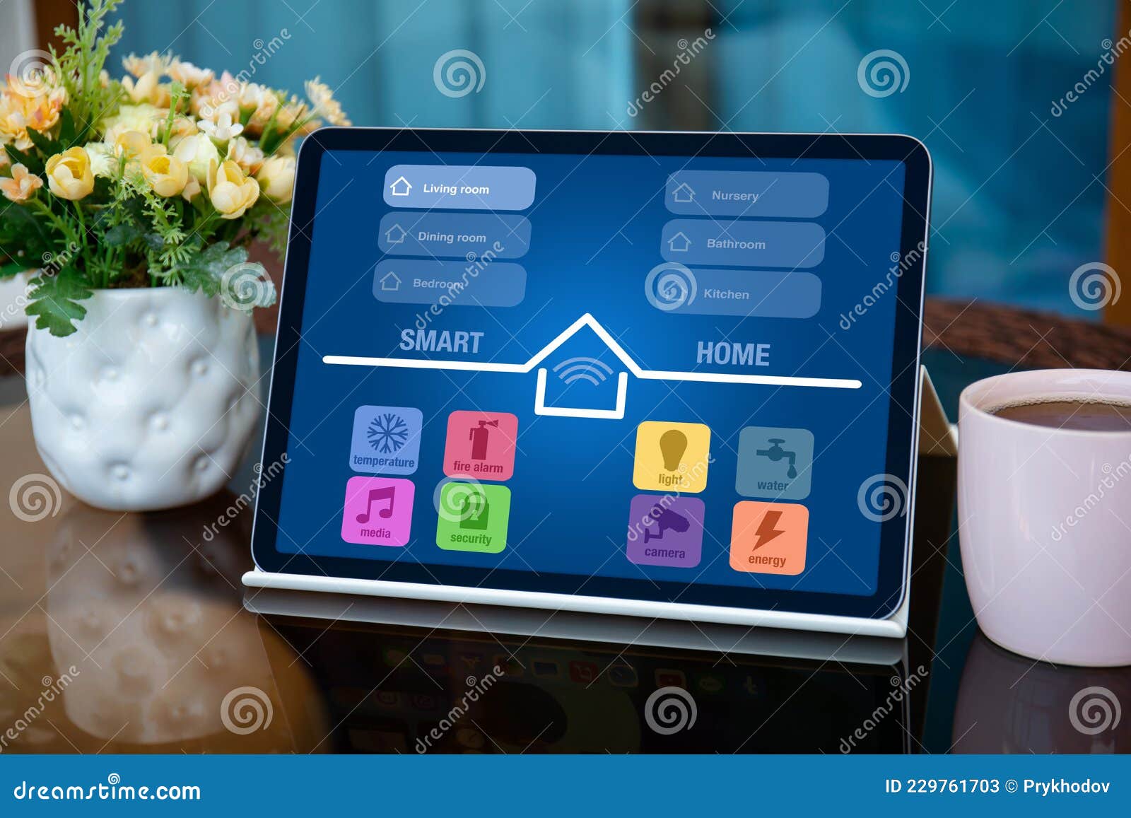 Computer Tablet with App Smart Home on Screen in Home Stock Image ...