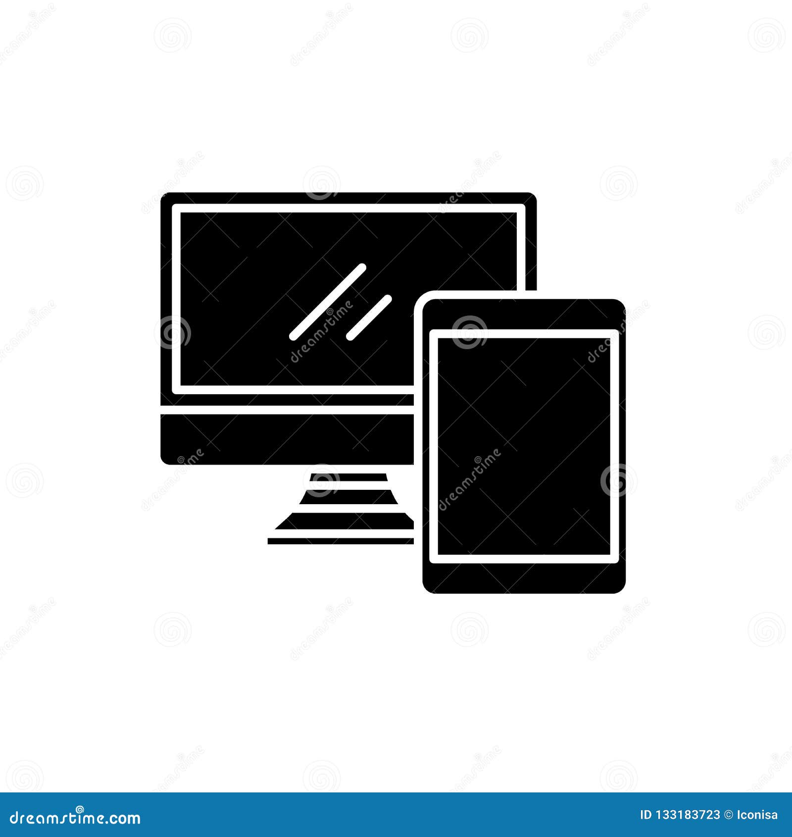 Computer and Tablet Black Icon, Vector Sign on Isolated Background ...