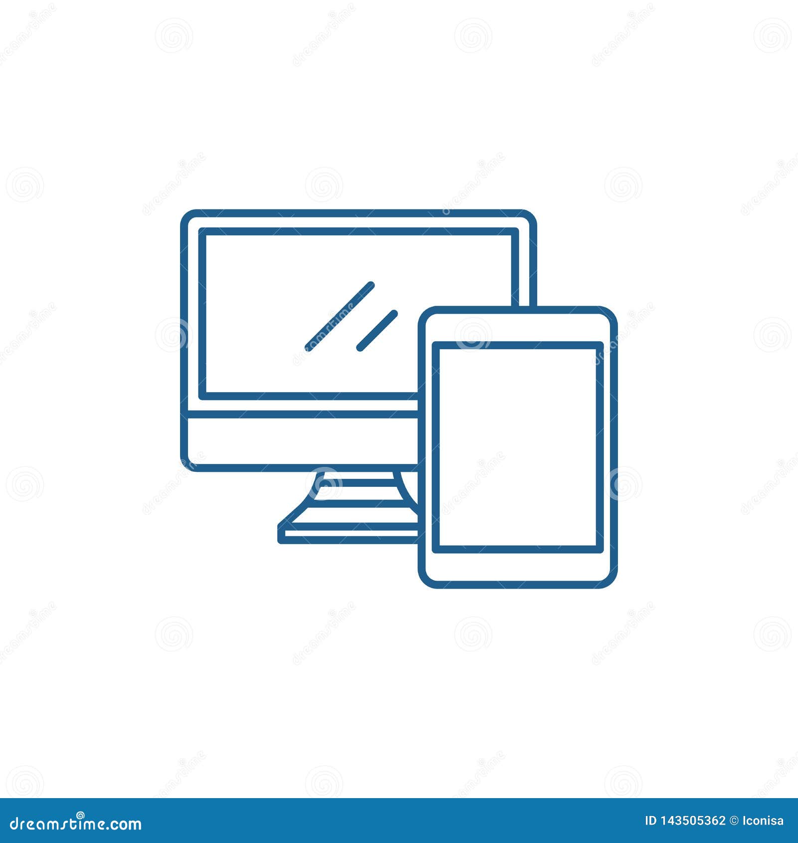 Computer and Tablet Line Icon Concept. Computer and Tablet Flat Vector ...