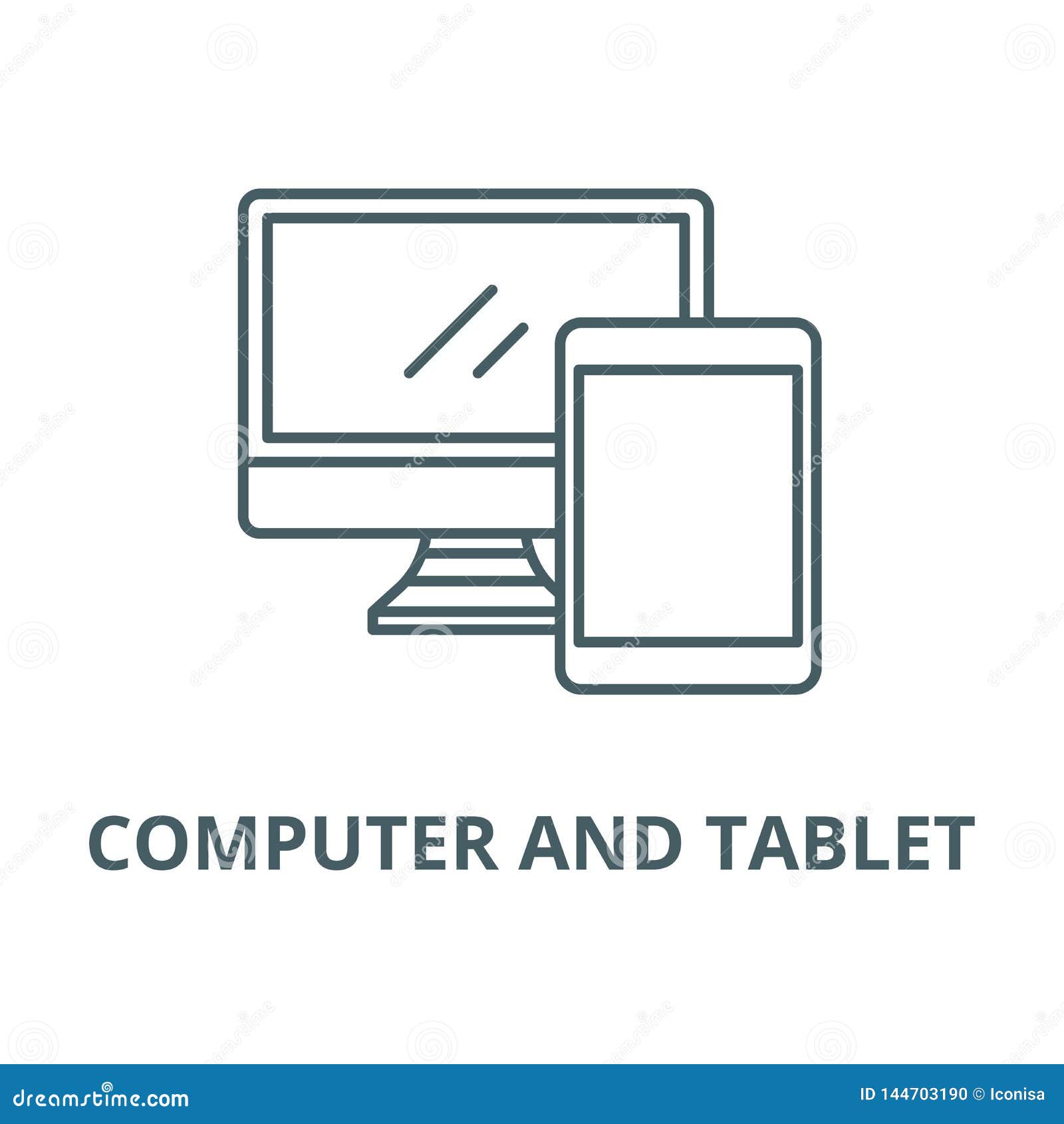 Computer and Tablet Line Icon, Vector. Computer and Tablet Outline Sign ...