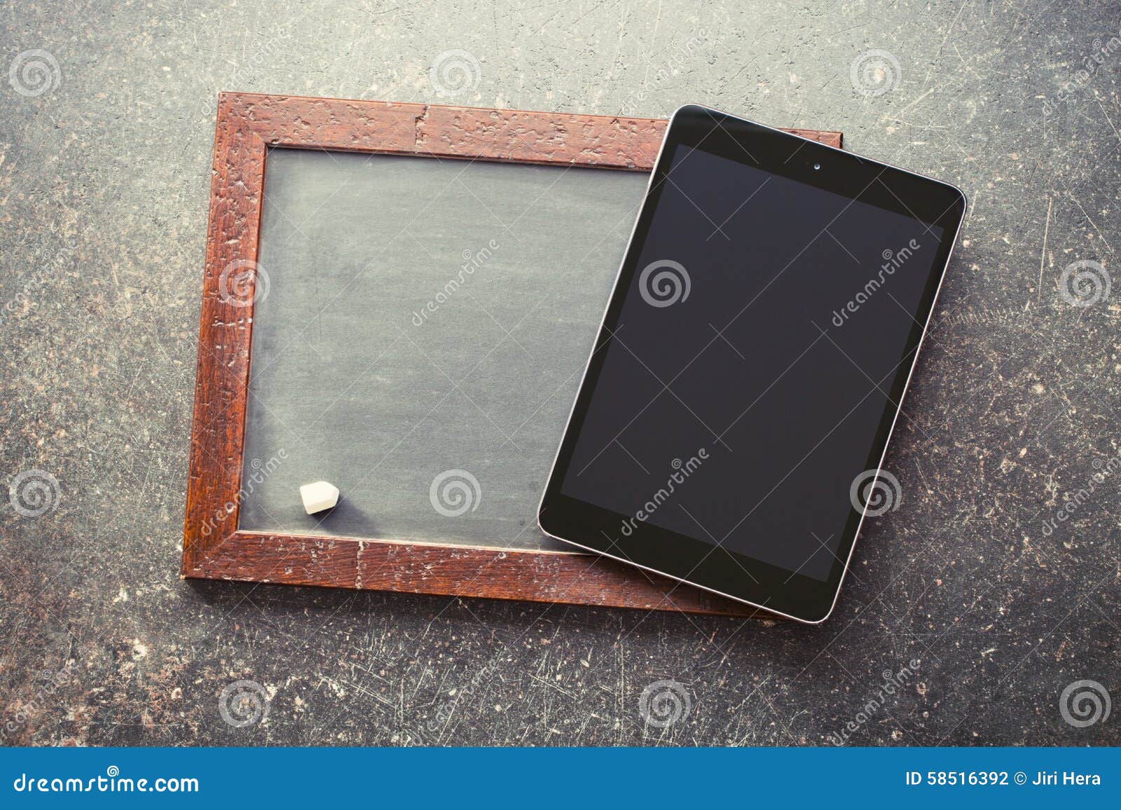 Computer Tablet and Old Chalkboard Stock Photo - Image of digital ...