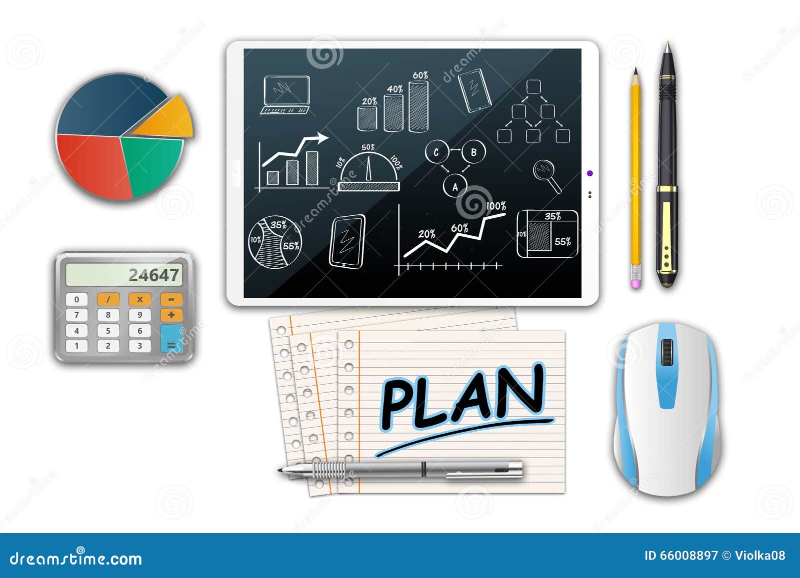 Computer Tablet with Planning Process Stock Illustration - Illustration ...