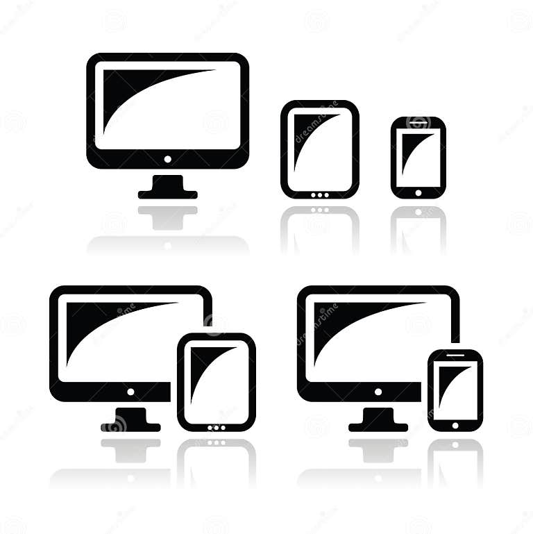 Computer, Tablet, Smartphone Icons Set Stock Illustration ...