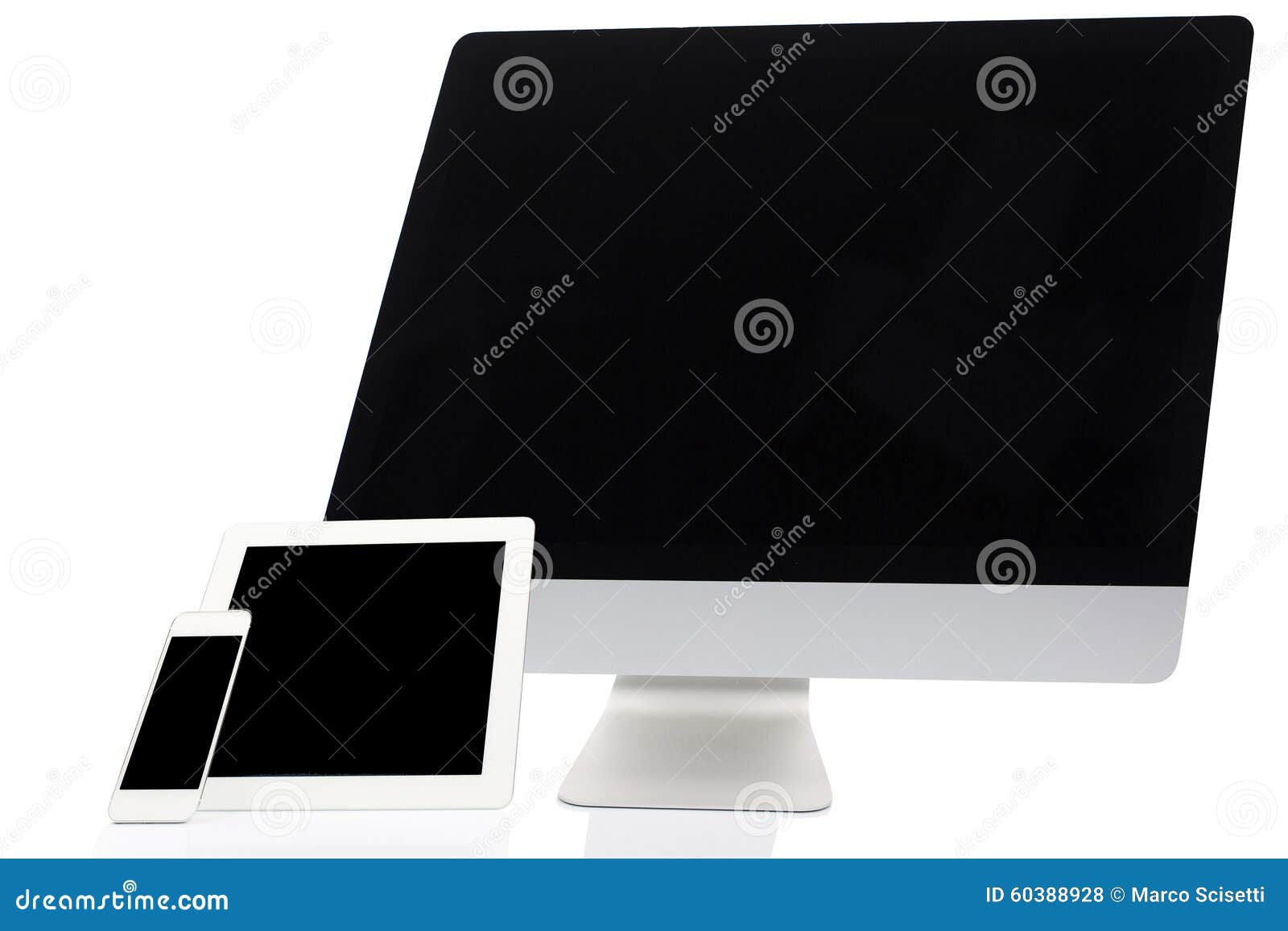 Computer, Tablet and Smartphone on White Stock Photo - Image of ...