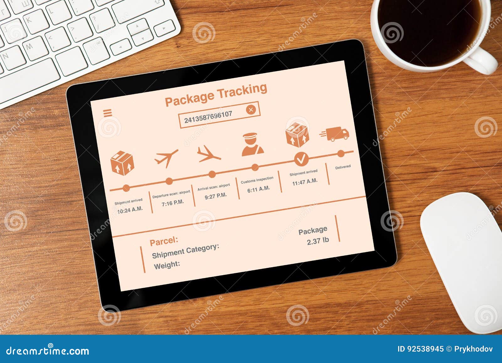 Computer Tablet on Table with App Package Tracking on Screen Stock ...