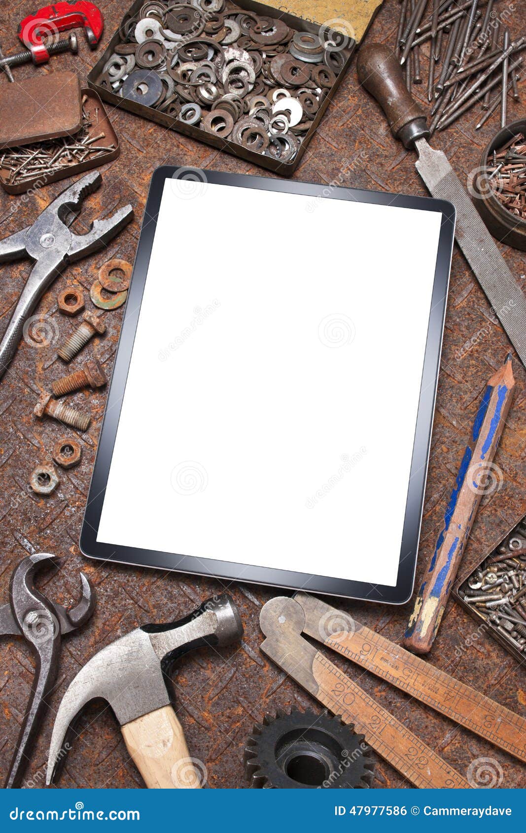 Rustic Computer Tablet Tools Business Background Stock Photo - Image of ...