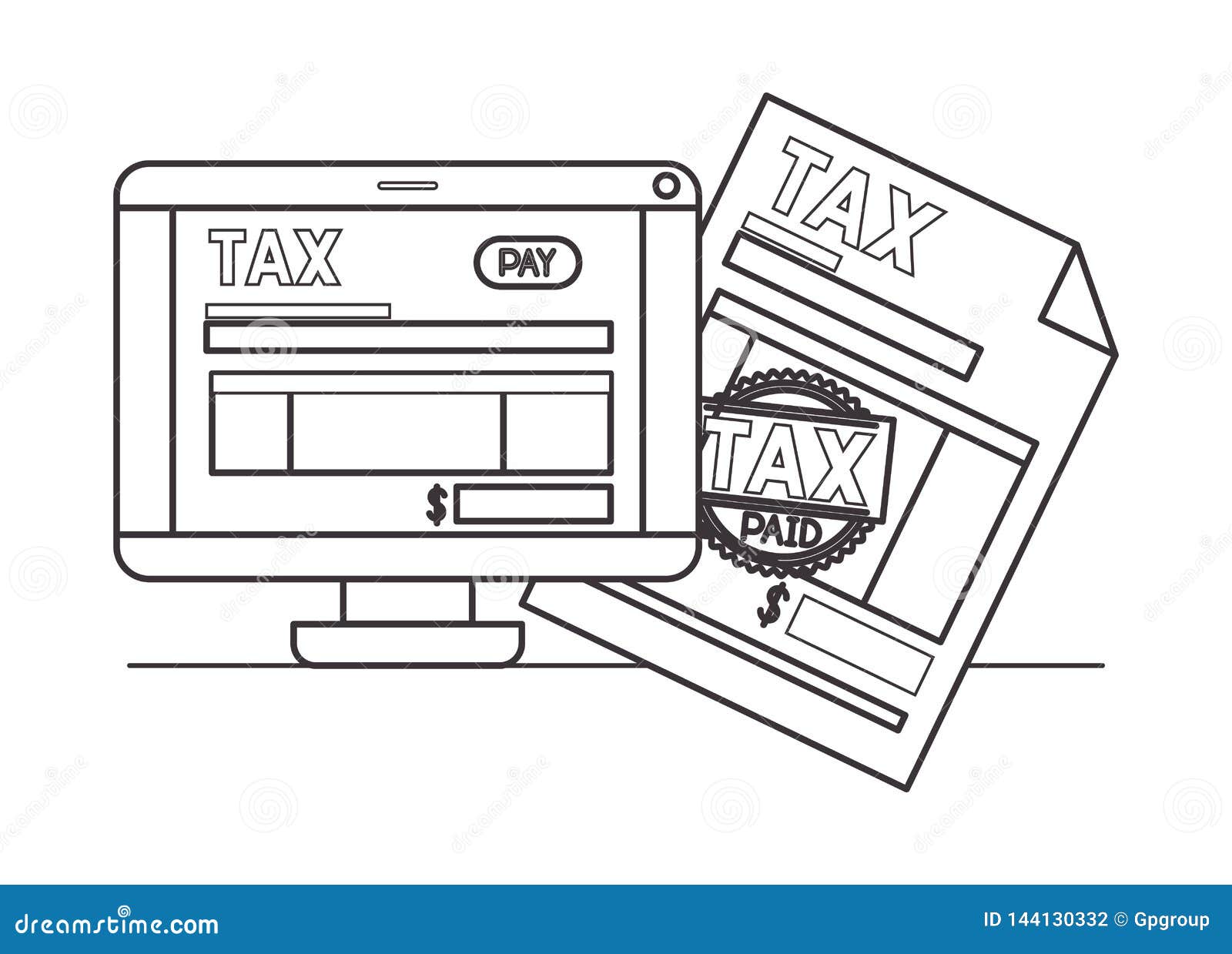 Computer with Tax on Line and Documents Stock Vector - Illustration of ...